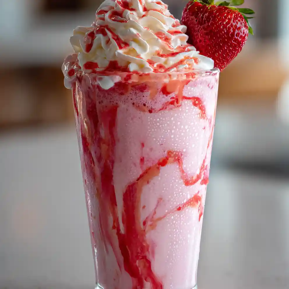 Strawberry Milkshake Recipe With Thick Strawberry Ribbon Swirl