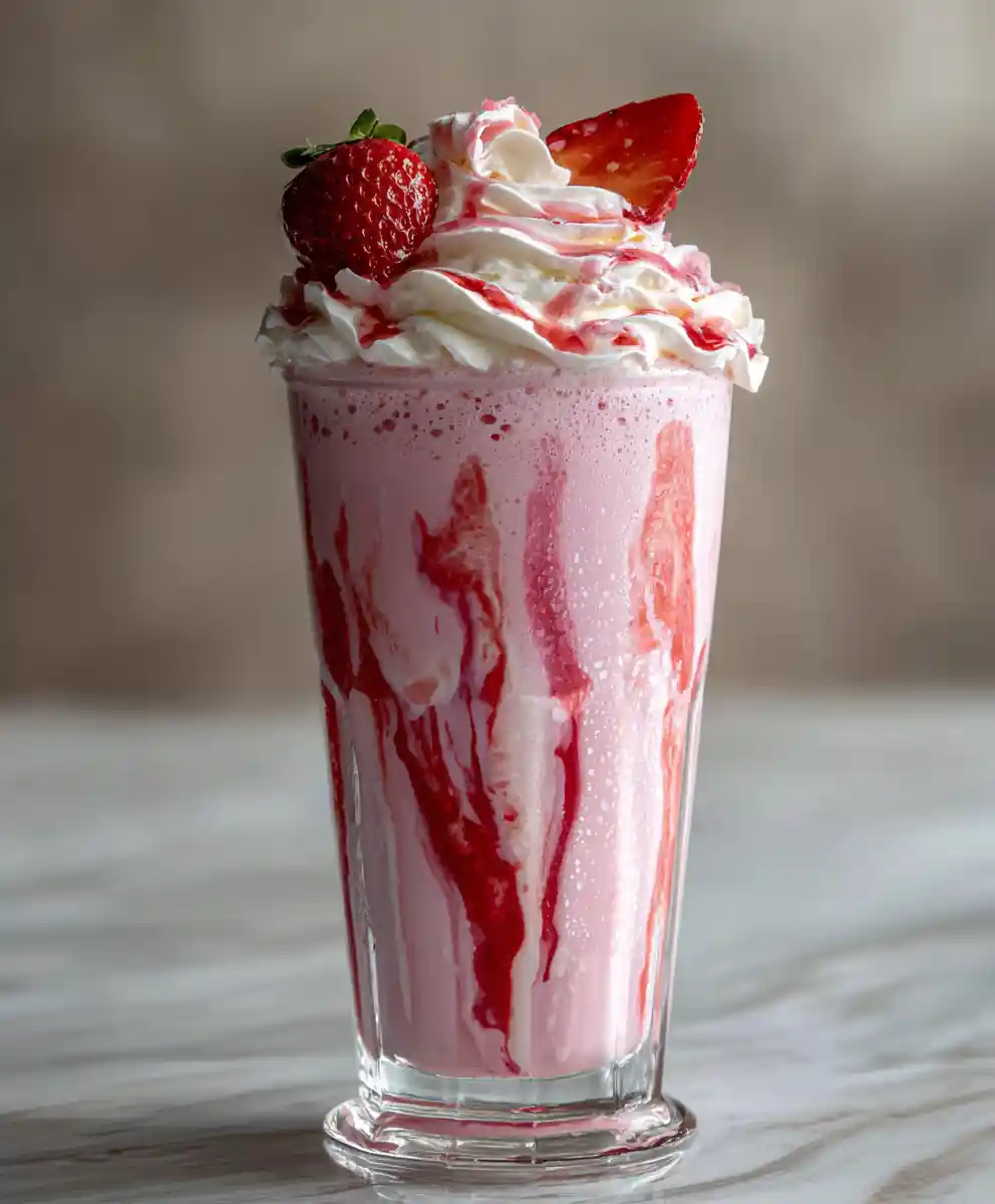 Strawberry Milkshake Recipe With Thick Strawberry Ribbon Swirl
