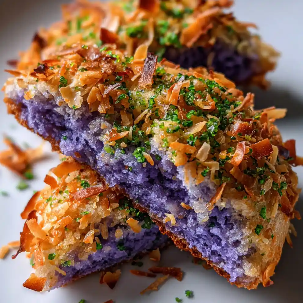 3 ingredient biscuit recipe with Ube and Toasted Coconut Flakes