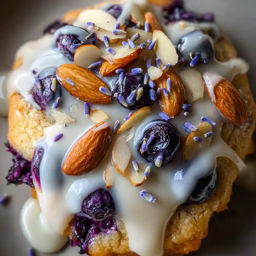 blueberry cookies recipe with Lavender-Lemon Glaze and Toasted Almonds