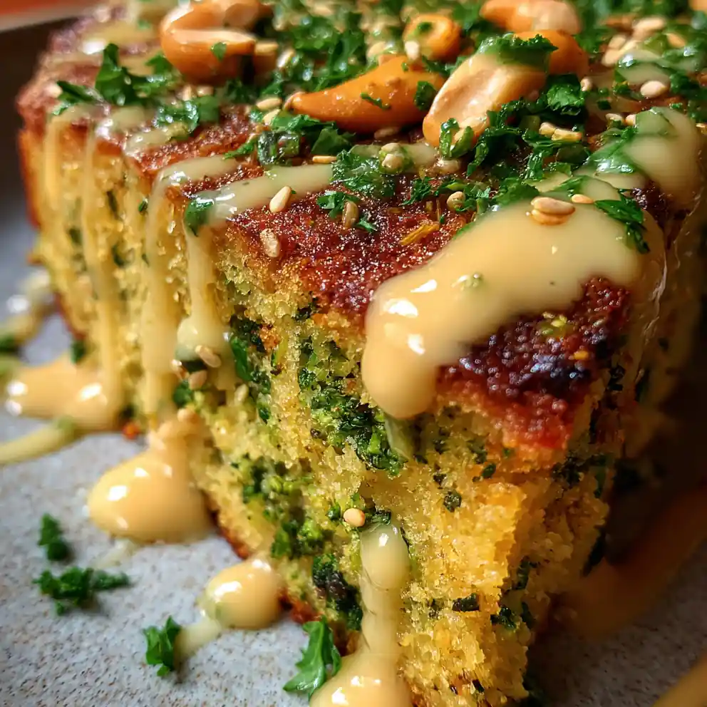 broccoli cornbread recipe with Zesty Za'atar and Lemon-Tahini Drizzle