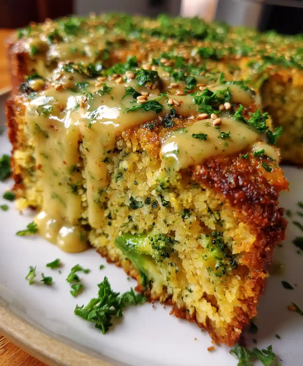 broccoli cornbread recipe with Zesty Za'atar and Lemon-Tahini Drizzle