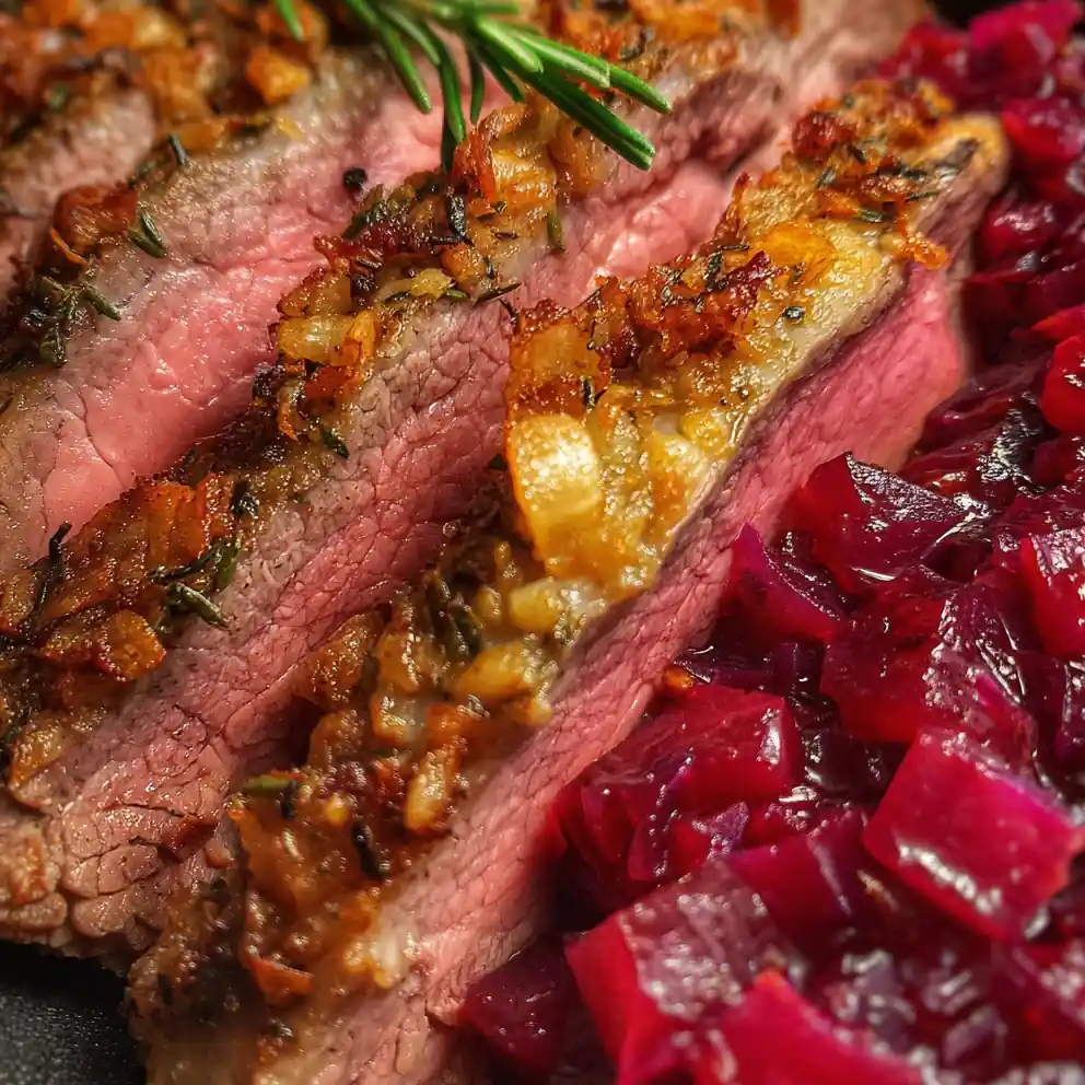 Roast Beef Recipe Oven Garlic Herb Crust With Beet Relish