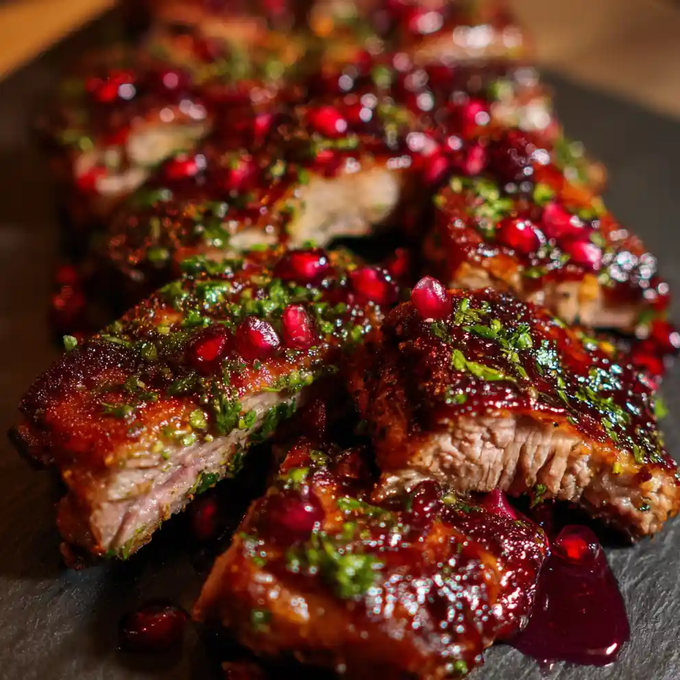 baby back rib recipe with a vibrant Pomegranate-Za'atar Glaze