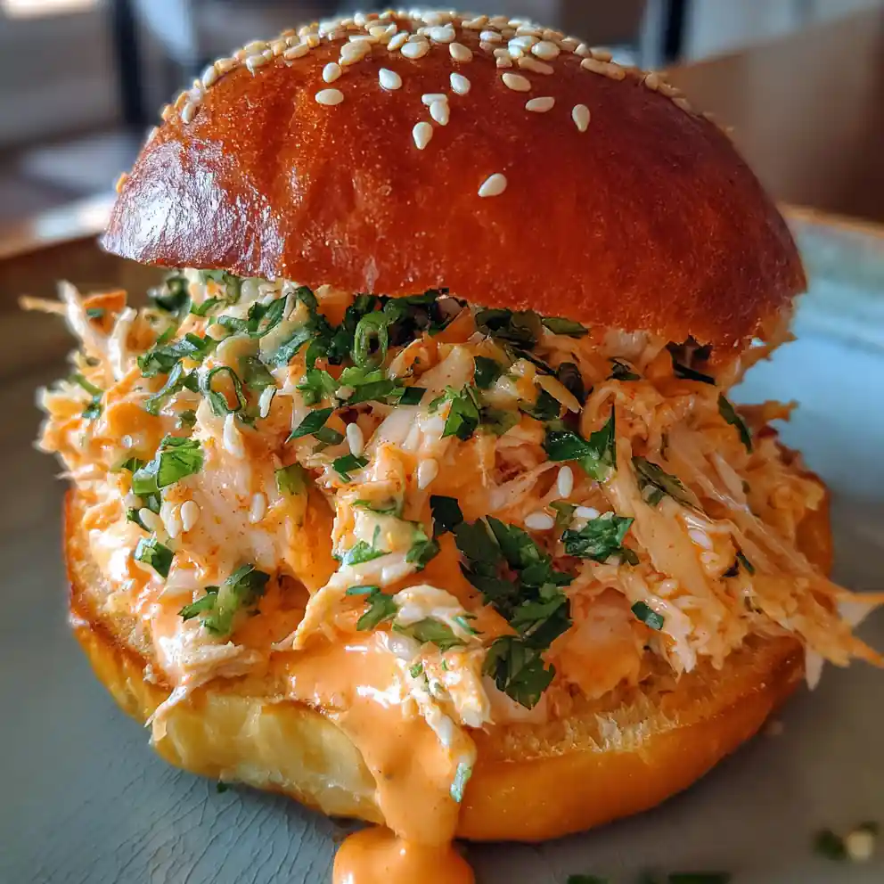 crab roll recipe with Spicy Kimchi Aioli and Toasted Sesame