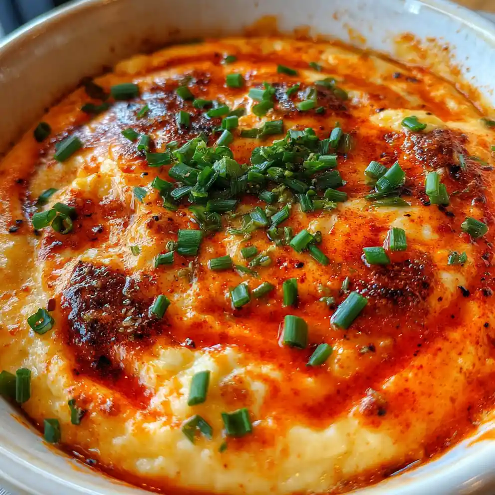 flying biscuit grits recipe with Smoked Gouda and Roasted Red Pepper Swirl