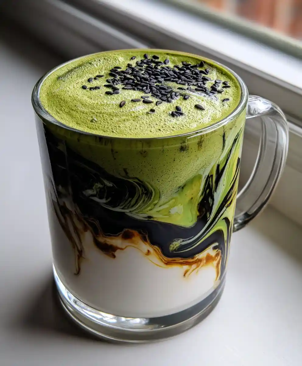 green tea latte recipe with Black Sesame Caramel Swirl