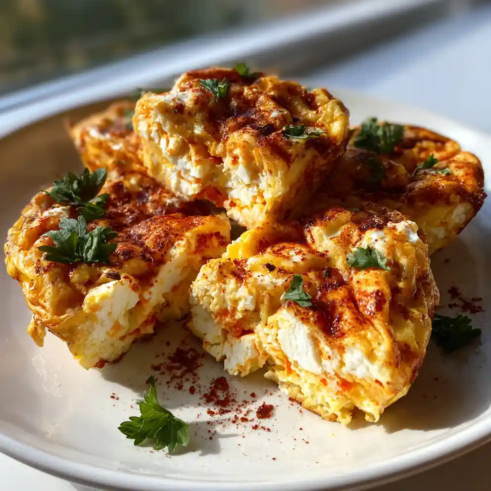 omelette bites recipe with Roasted Red Pepper & Feta Swirl