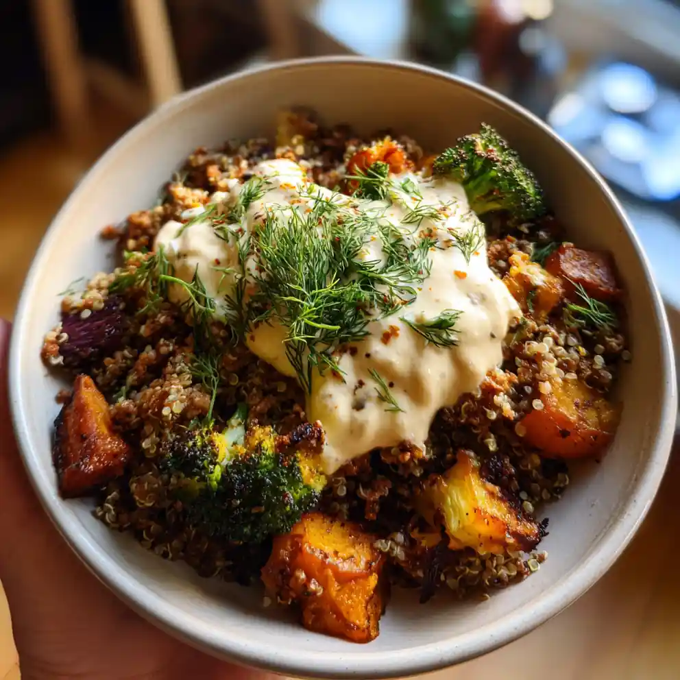 turkey bowl recipe with Creamy Whipped Feta and Roasted Vegetables