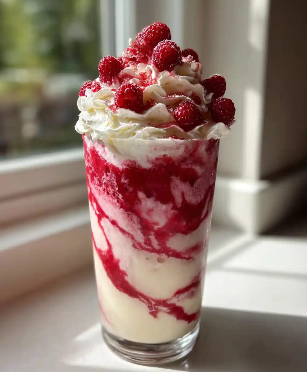 vanilla bean frappuccino recipe, with a vibrant raspberry rose swirl